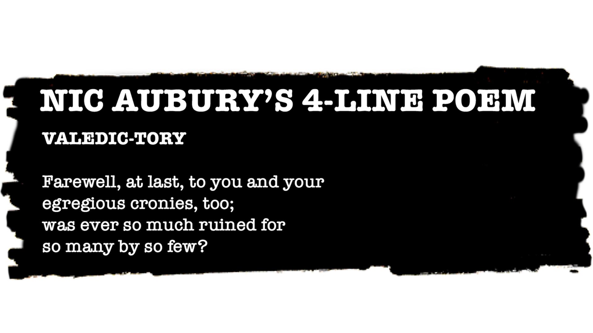 Nic Aubury's 4-line poem: Valedic-tory - The New World