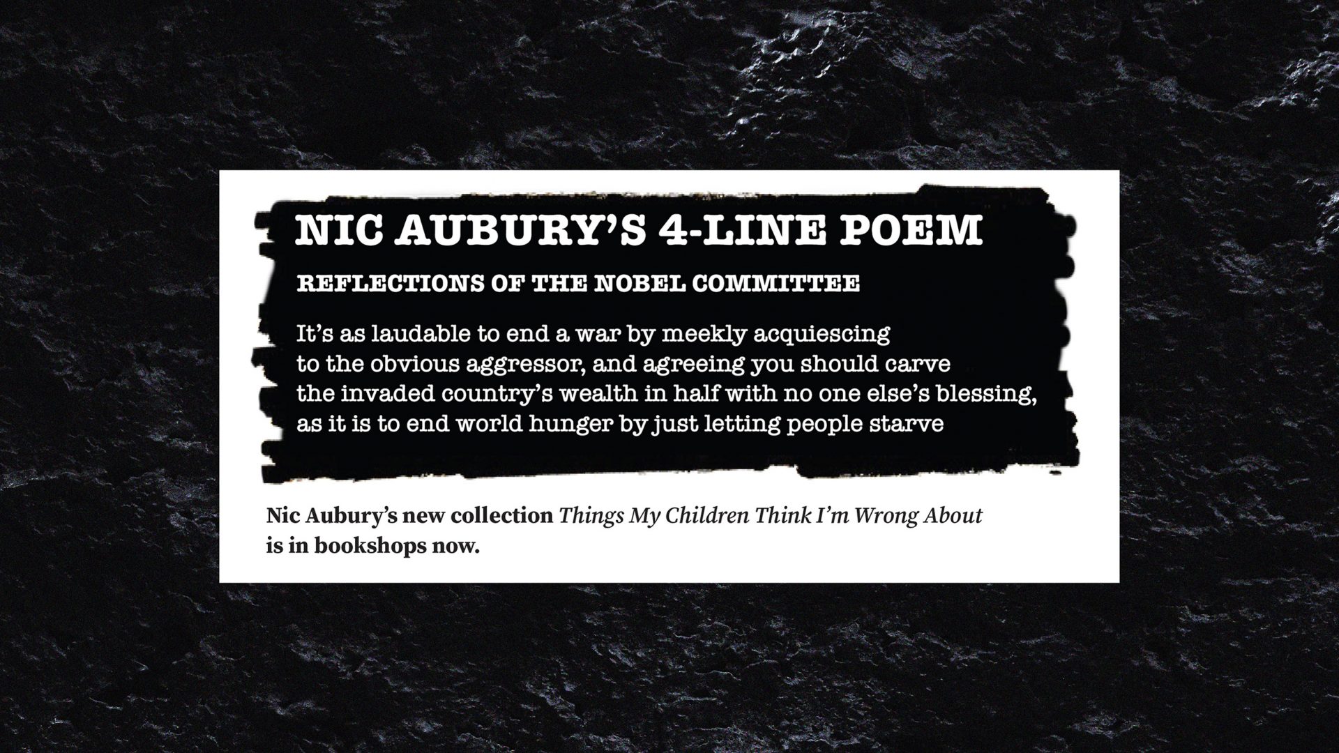 Nic Aubury's 4-line poem: Reflections from the Nobel committee - The ...