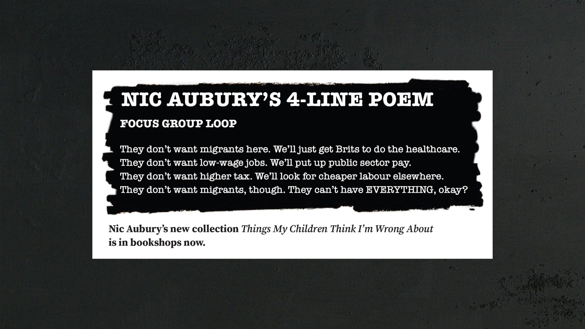 Nic Aubury's 4-line poem: Focus Group Loop - The New World