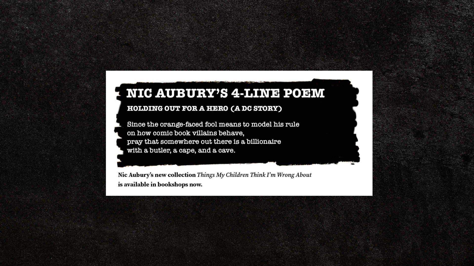 Nic Aubury's 4-line poem: Holding out for a hero (a DC story) - The New ...