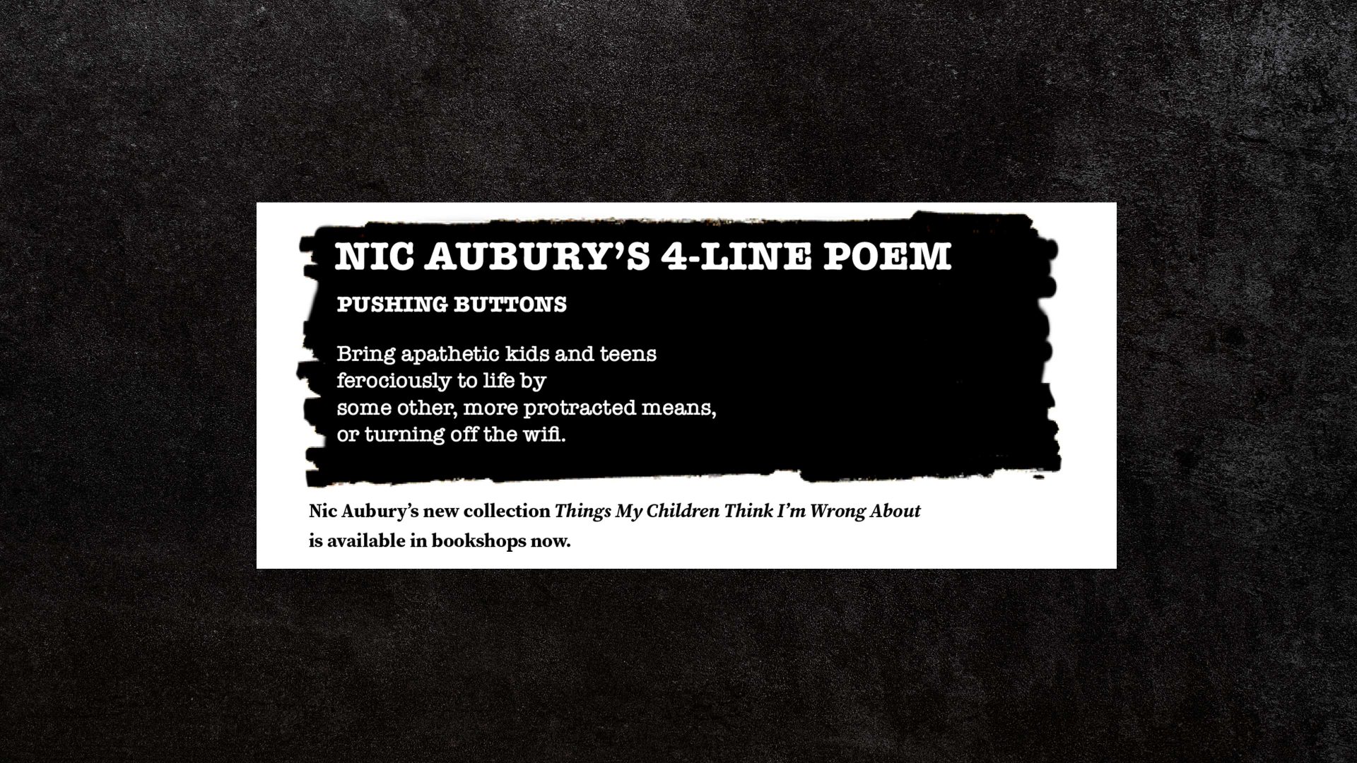 Nic Aubury's 4-line poem: Pushing Buttons - The New World