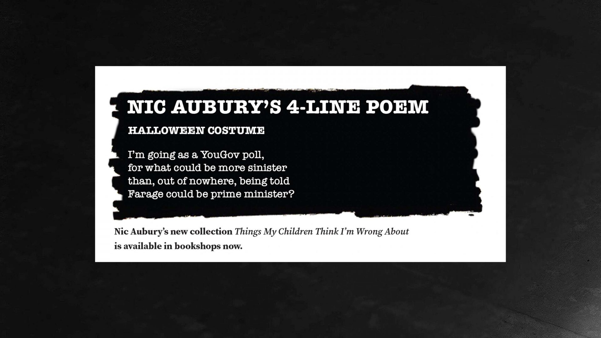 Nic Aubury's 4-line poem: Halloween costume - The New World