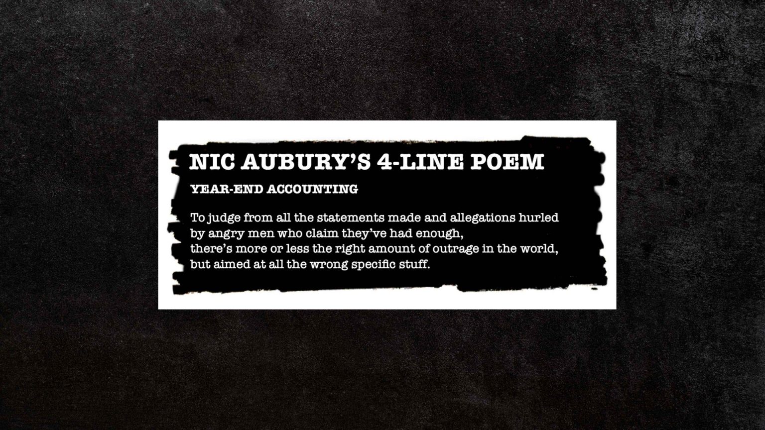 Nic Aubury’s 4-line poem: Year-End Accounting - The New World