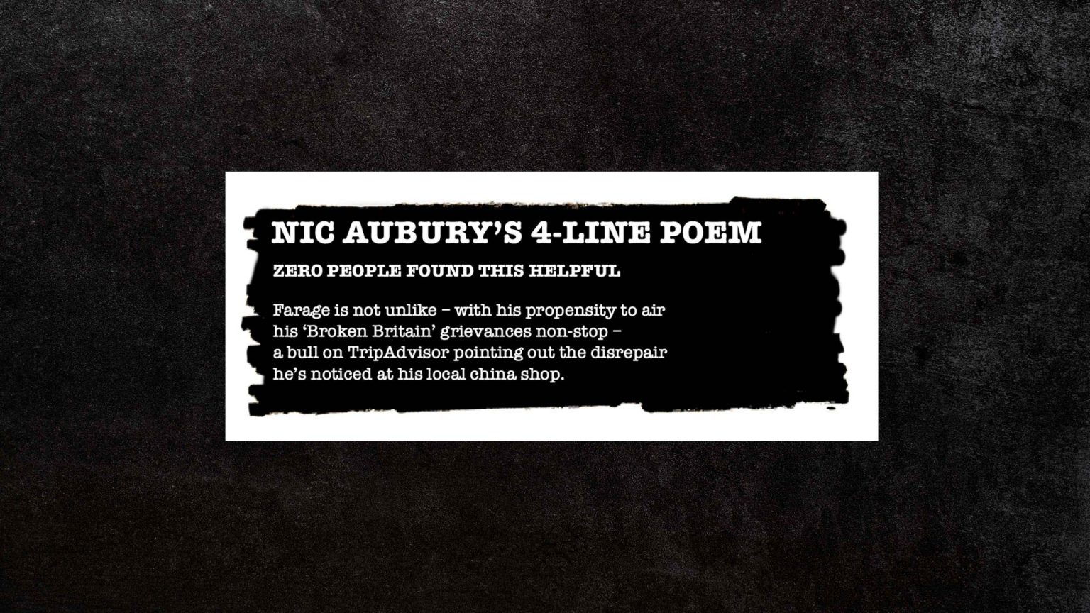 Nic Aubury’s 4-line poem: Zero People Found This Helpful - The New World